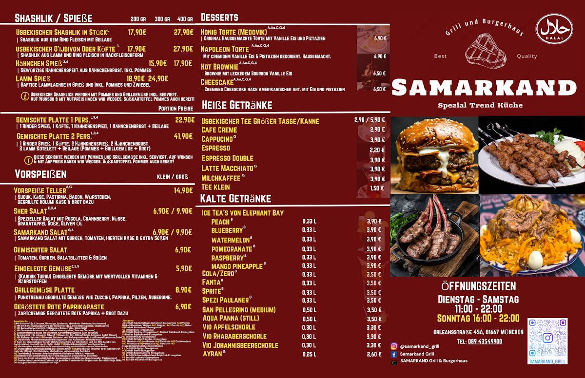 Speisekarte von SAMARKAND Grill & Burgerhaus München restaurant, München