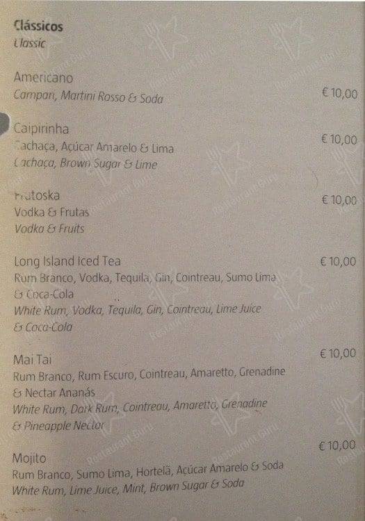 Menu at Restaurante Contemporâneo, Lisbon
