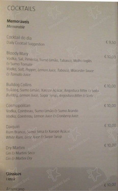 Menu at Restaurante Contemporâneo, Lisbon
