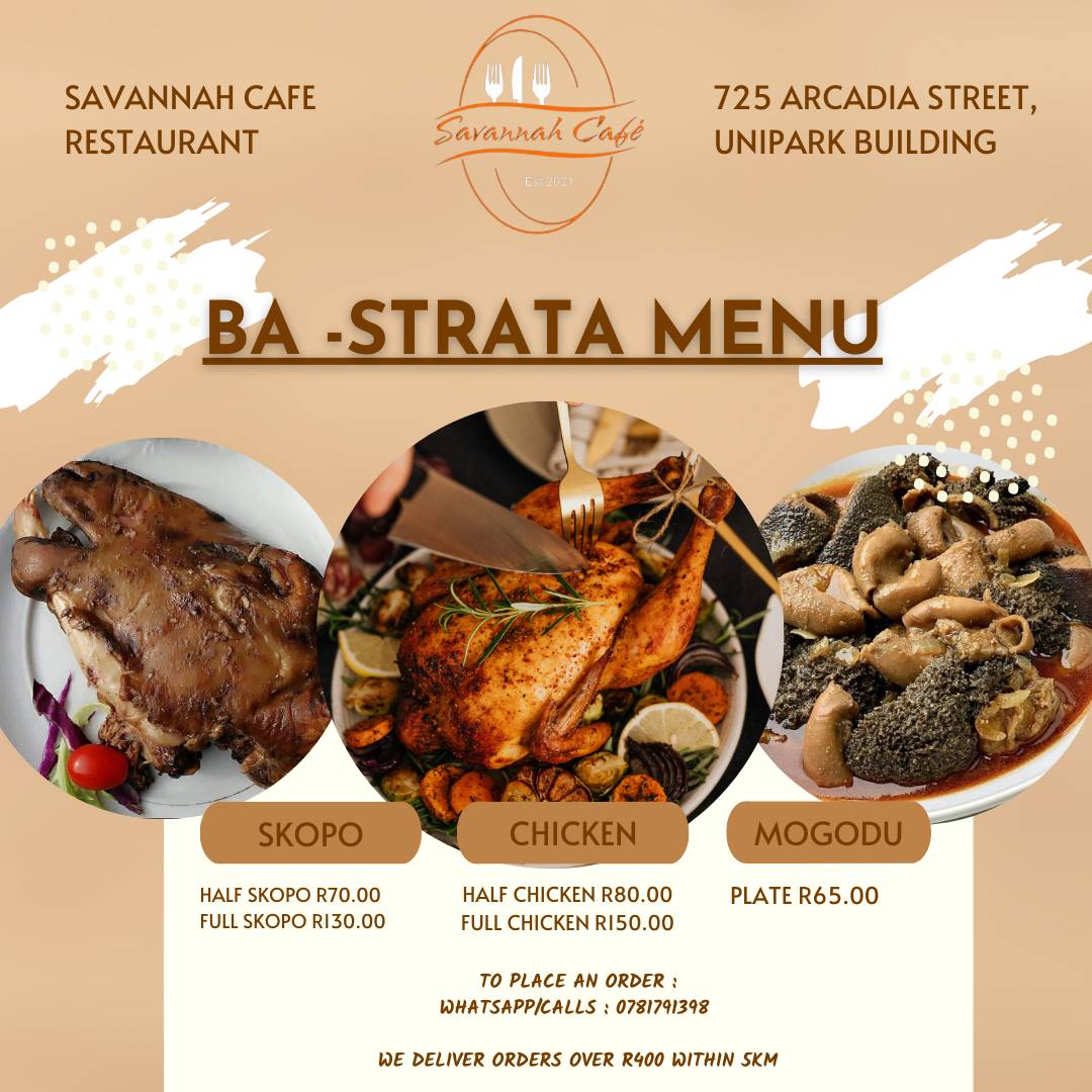 Menu at SAVANNAH CAFE RESTAURANT, Pretoria