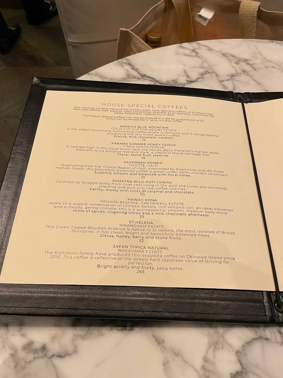 Menu at SHOT London - Mayfair cafe, London, 10A Berkeley St