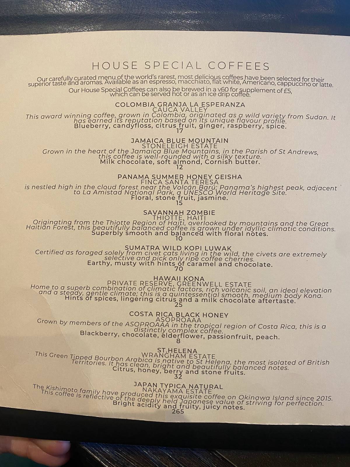 Menu at SHOT London - Mayfair cafe, London, 10A Berkeley St