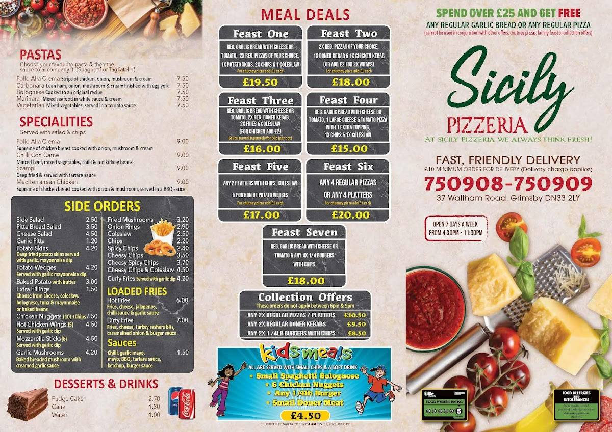 Menu at SICILY PIZZERIA, Grimsby, 37 Waltham Rd
