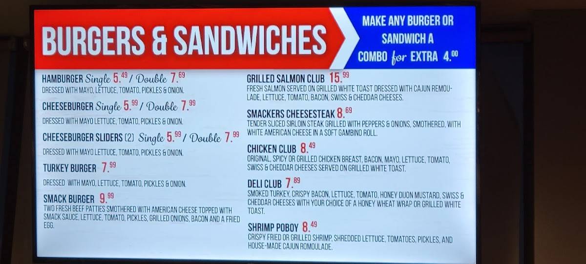 Menu at SMACKERS restaurant, Memphis, US-64 Suite 101