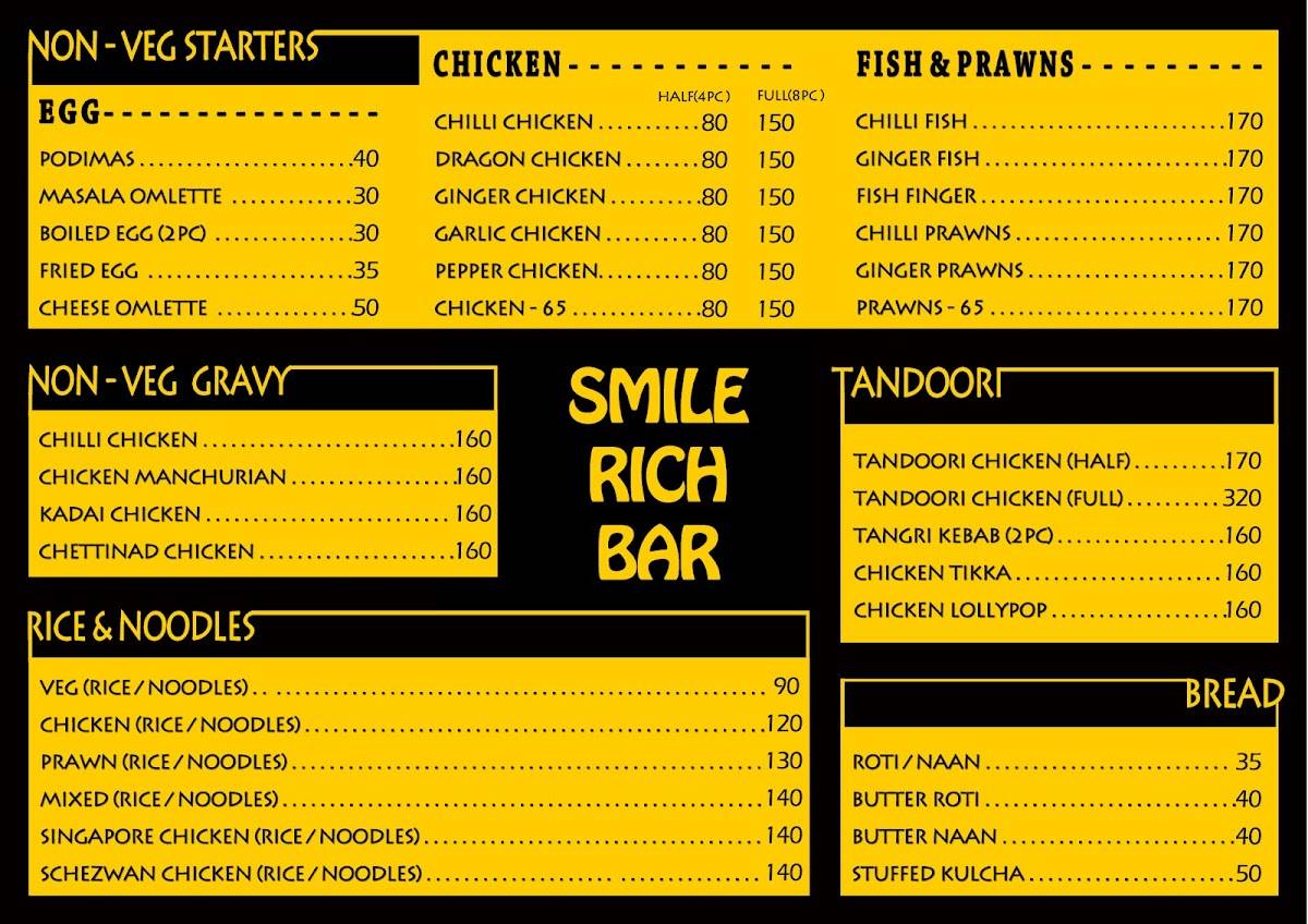 Menu at SMILE RICH BAR, Chennai, HOTEL GMT GRAND PARK 196 Jawaharlal ...