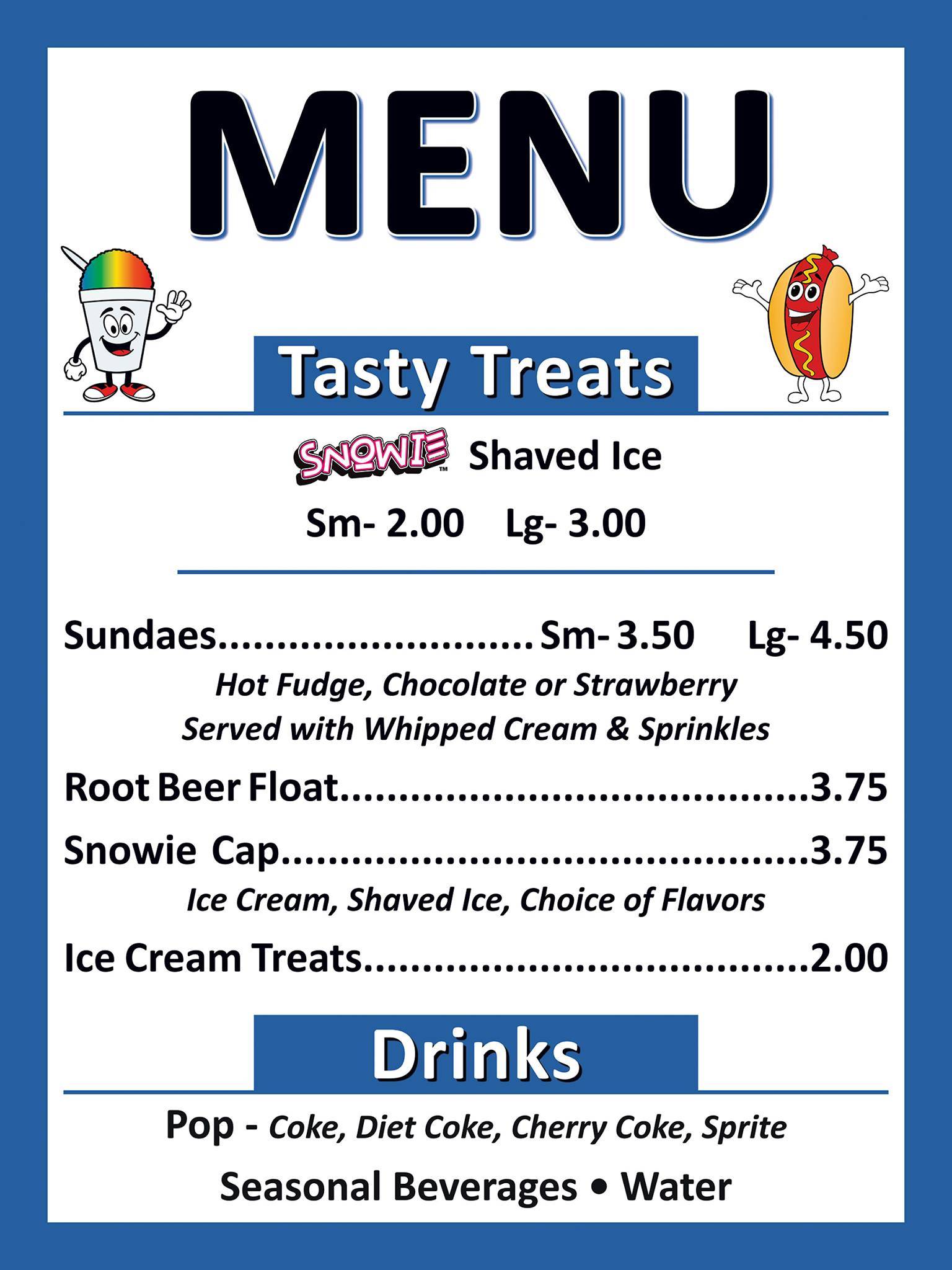 Menu at SNACK SHACK restaurant, Sandusky
