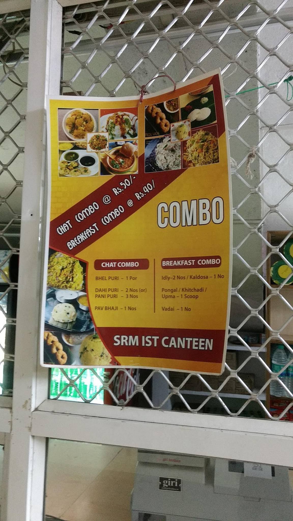 Menu at SRM TechPark Canteen, Kattankulathur