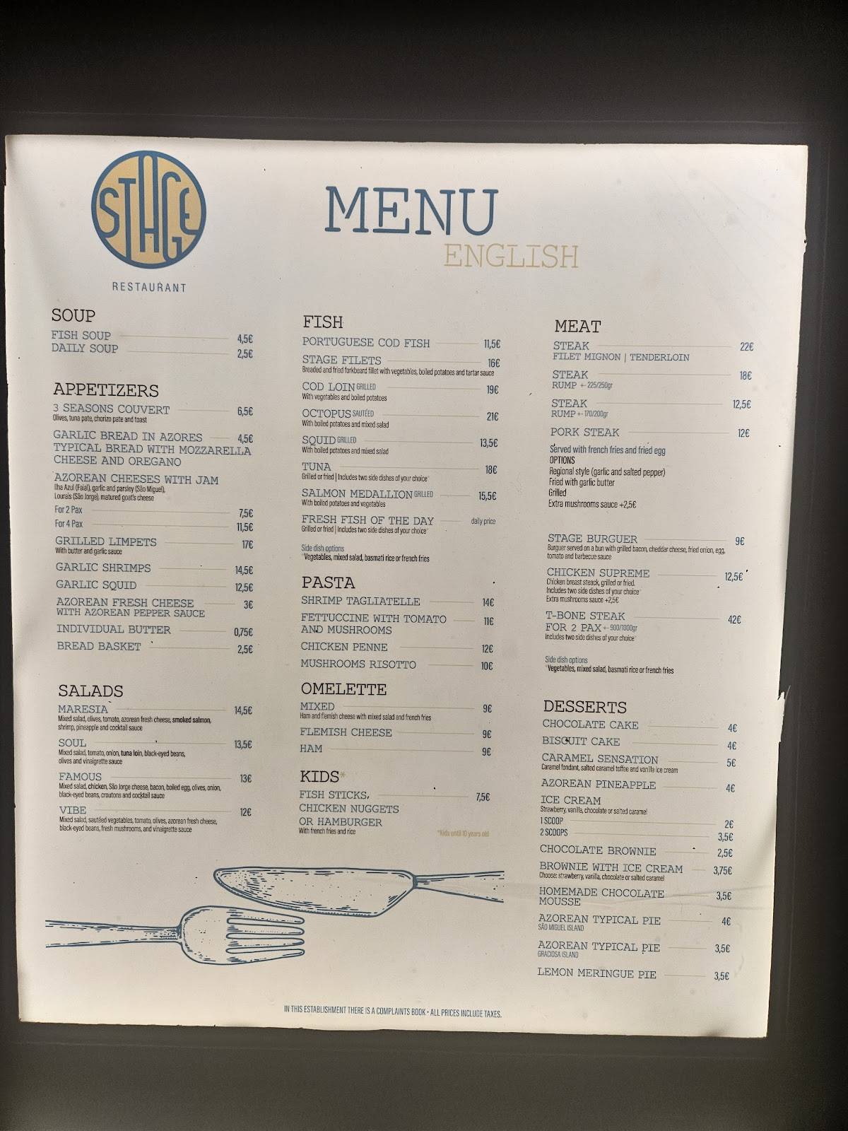 Menu em STAGE Restaurant, Ponta Delgada