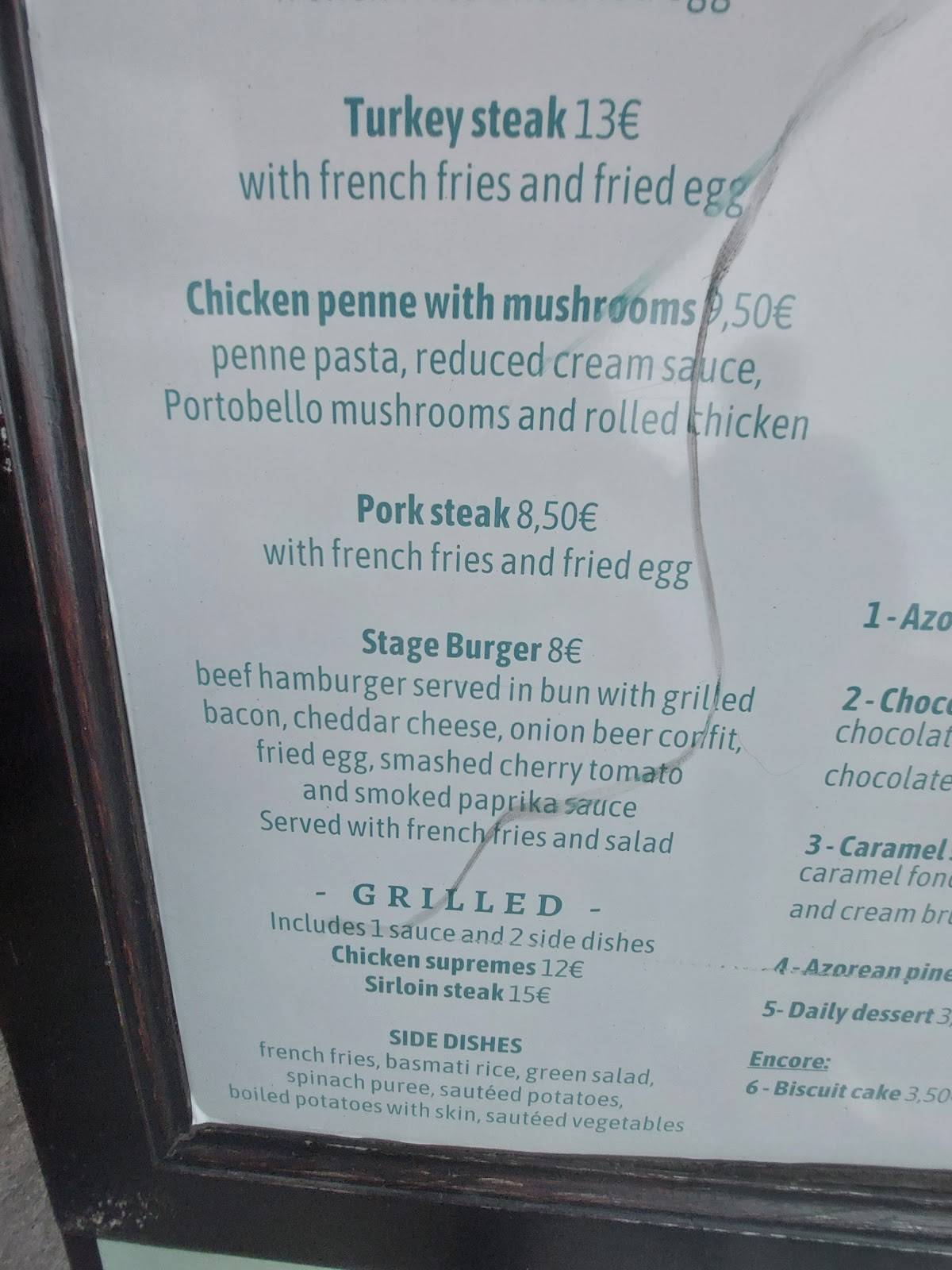 Menu at STAGE Restaurant, Ponta Delgada