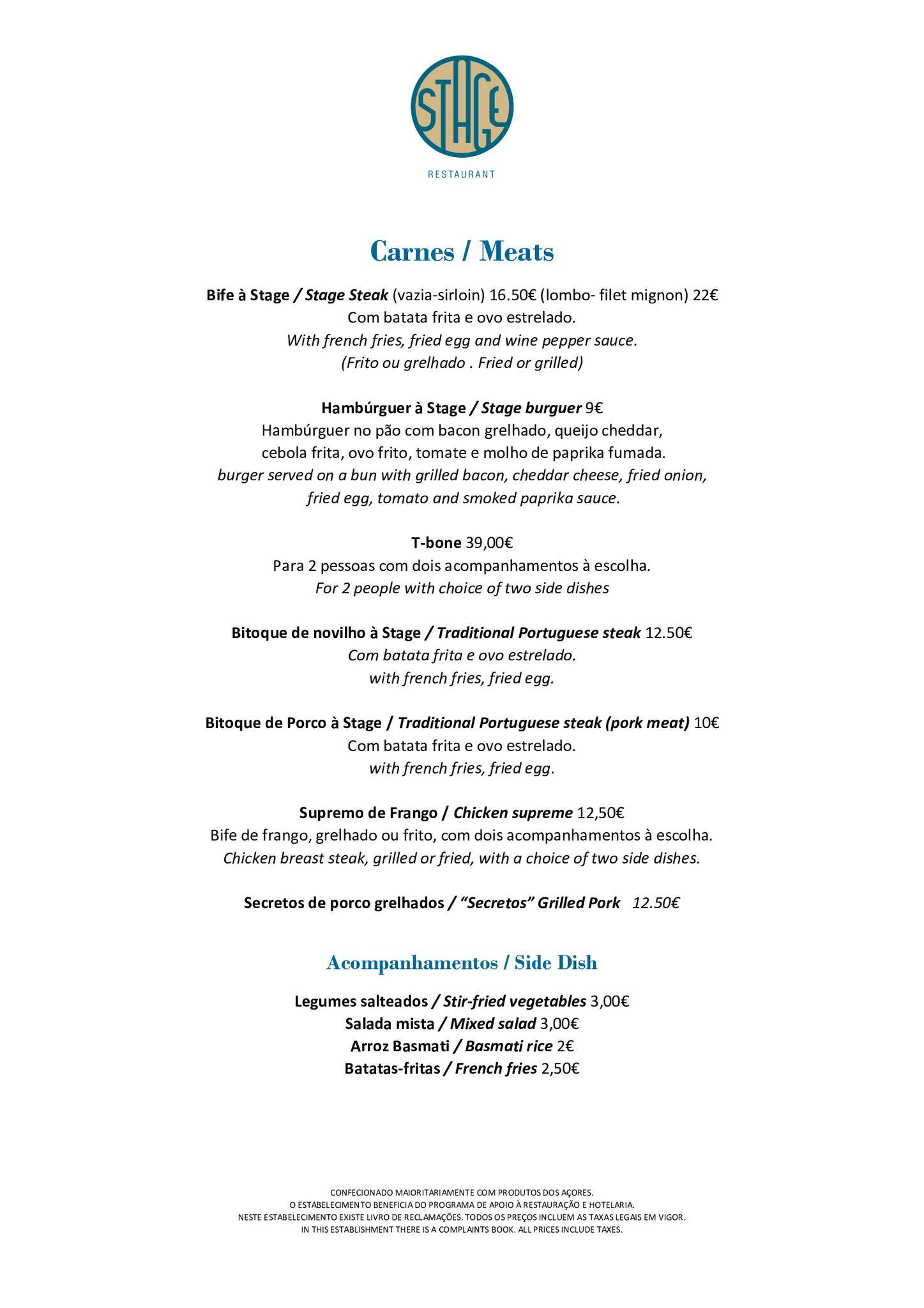 Menu at STAGE Restaurant, Ponta Delgada