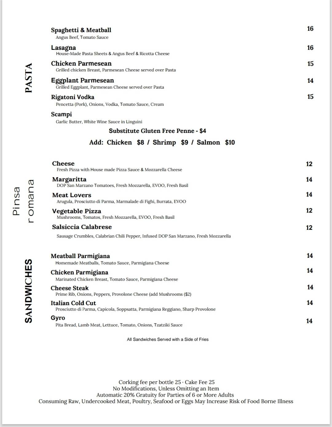 Menu at Sabatino's Italiano restaurant, Apex