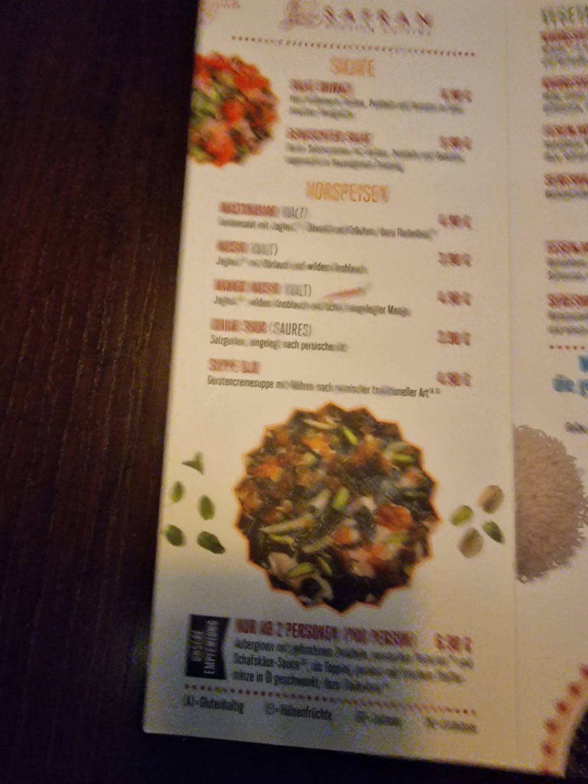 Speisekarte von Safran Restaurant Stuttgart, Stuttgart, Schloßstr. 57A