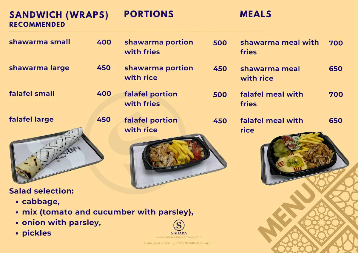 Menu at Sahara Shawarma Spot Niš restaurant, Niš