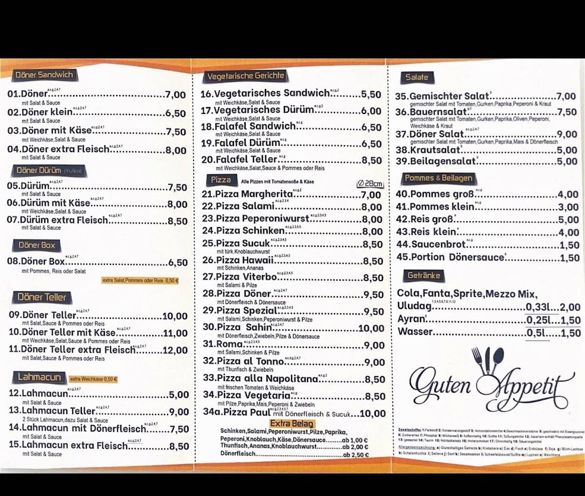 Speisekarte von Sahin Döner restaurant, Darmstadt