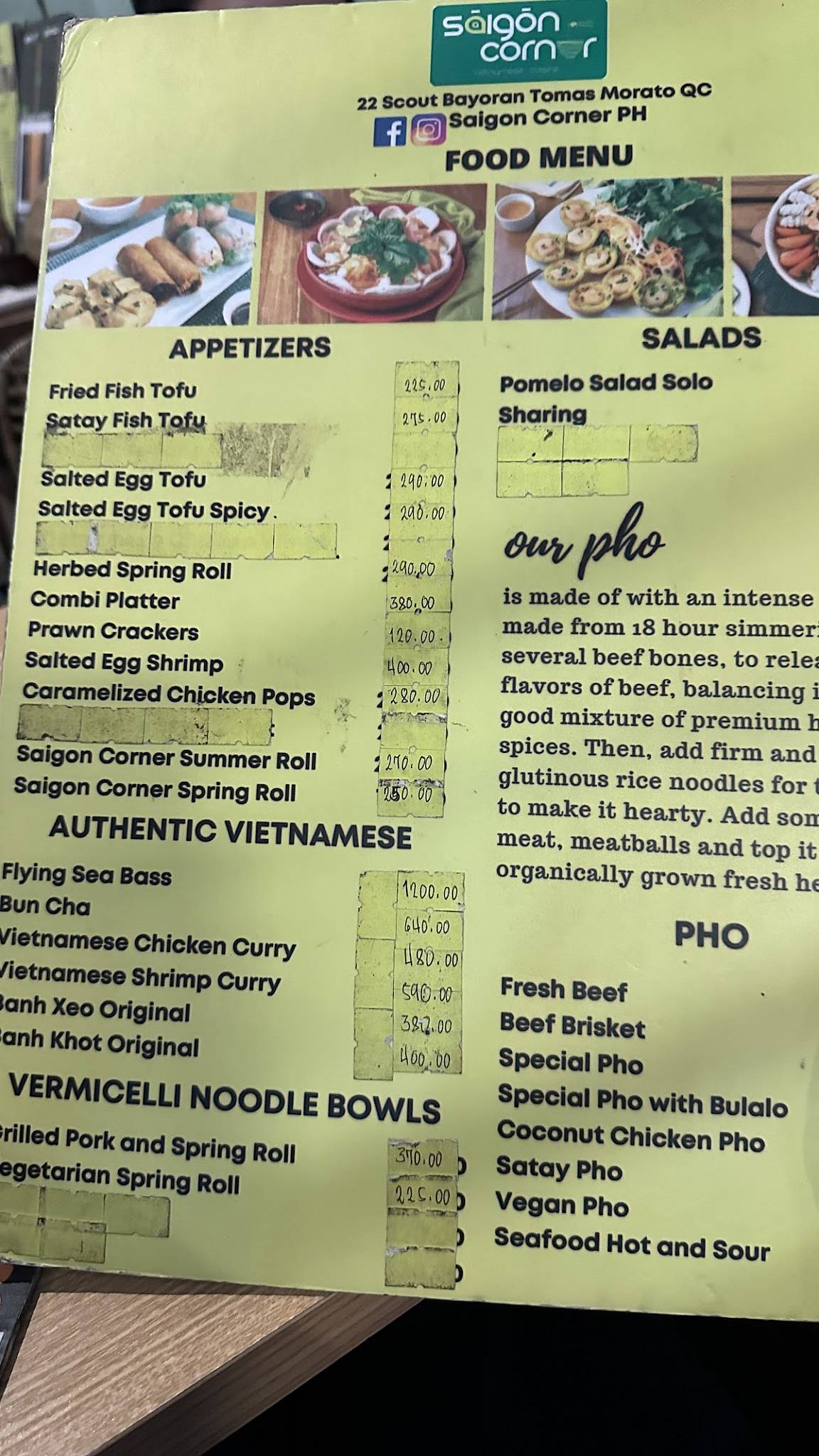 Menu at Saigon Corner PH restaurant, Quezon City