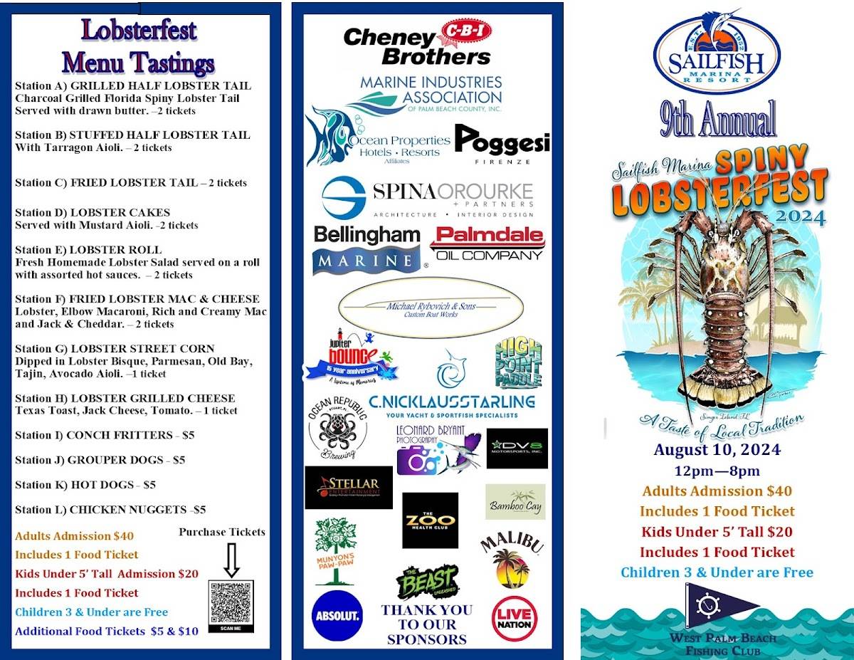 Menu at Sailfish Marina Resort restaurant, Palm Beach Shores