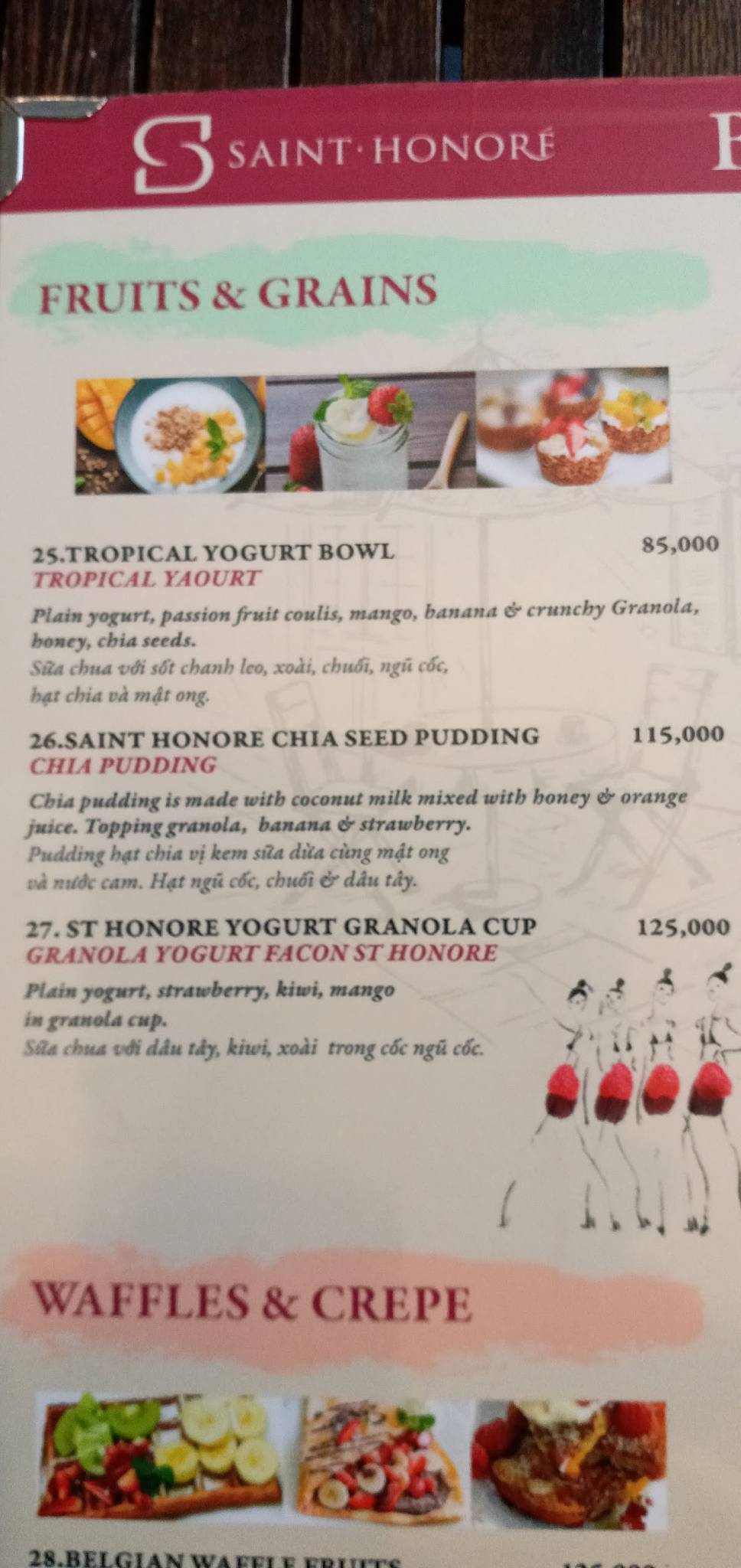 Menu at Saint-Honoré Tràng Tiền cafe, Hanoi, 24 Tràng Tiền
