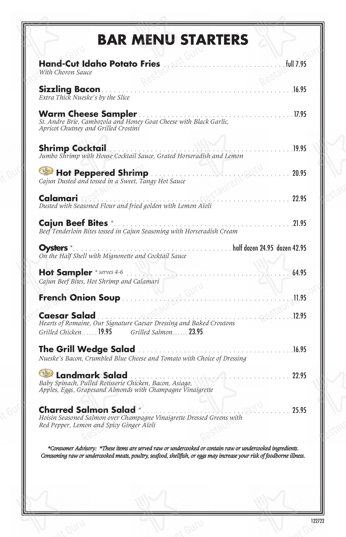 Menu at The St. Paul Grill pub & bar, Saint Paul