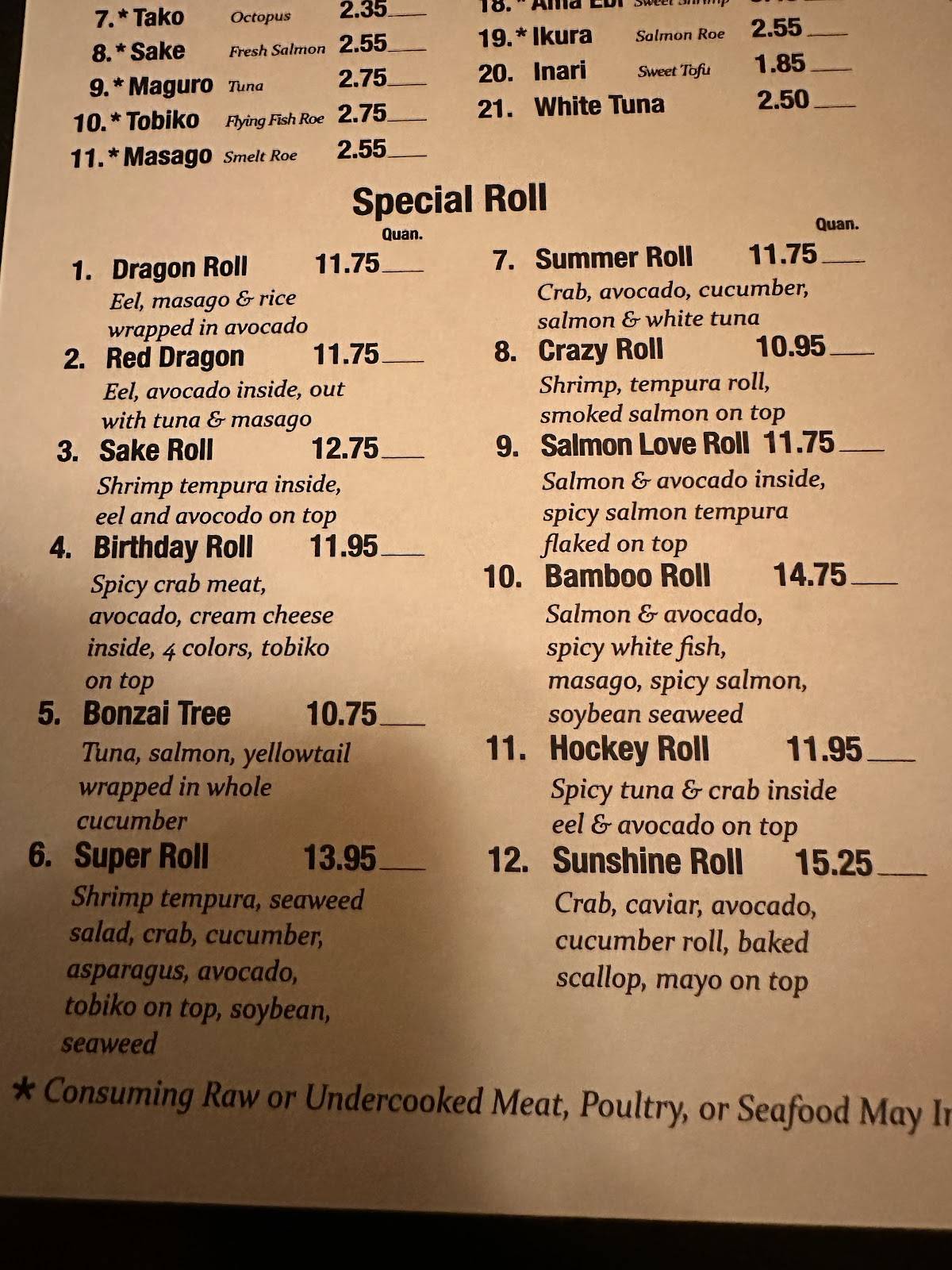 Menu at Sake Japanese Steak House & Sushi Bar., Dayton, Miller Ln