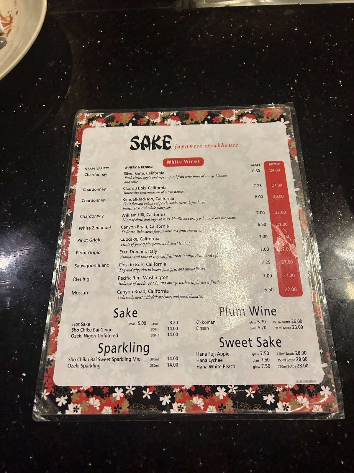 Menu at Sake Japanese Steak House & Sushi Bar., Dayton, Miller Ln