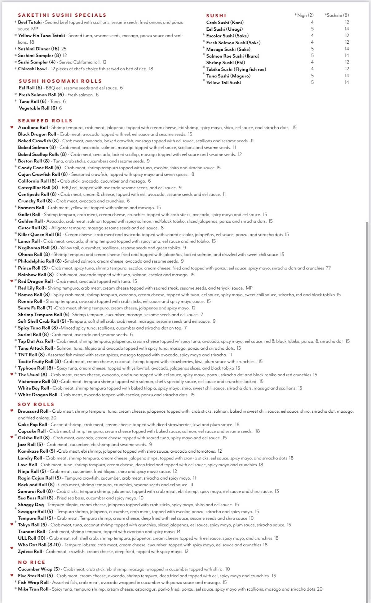 Menu at Saketini Sushi & Hibachi restaurant, Broussard, 817 Albertson ...
