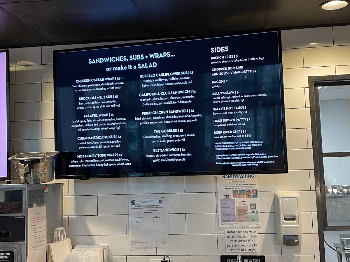 Menu at Sally's Sandwiches Harvard Square, Cambridge