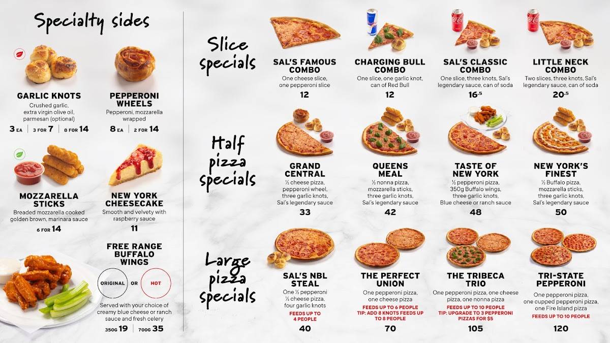 Menu at Sal's Authentic NY Pizza - Wynyard Qtr pizzeria, Auckland, 12 ...