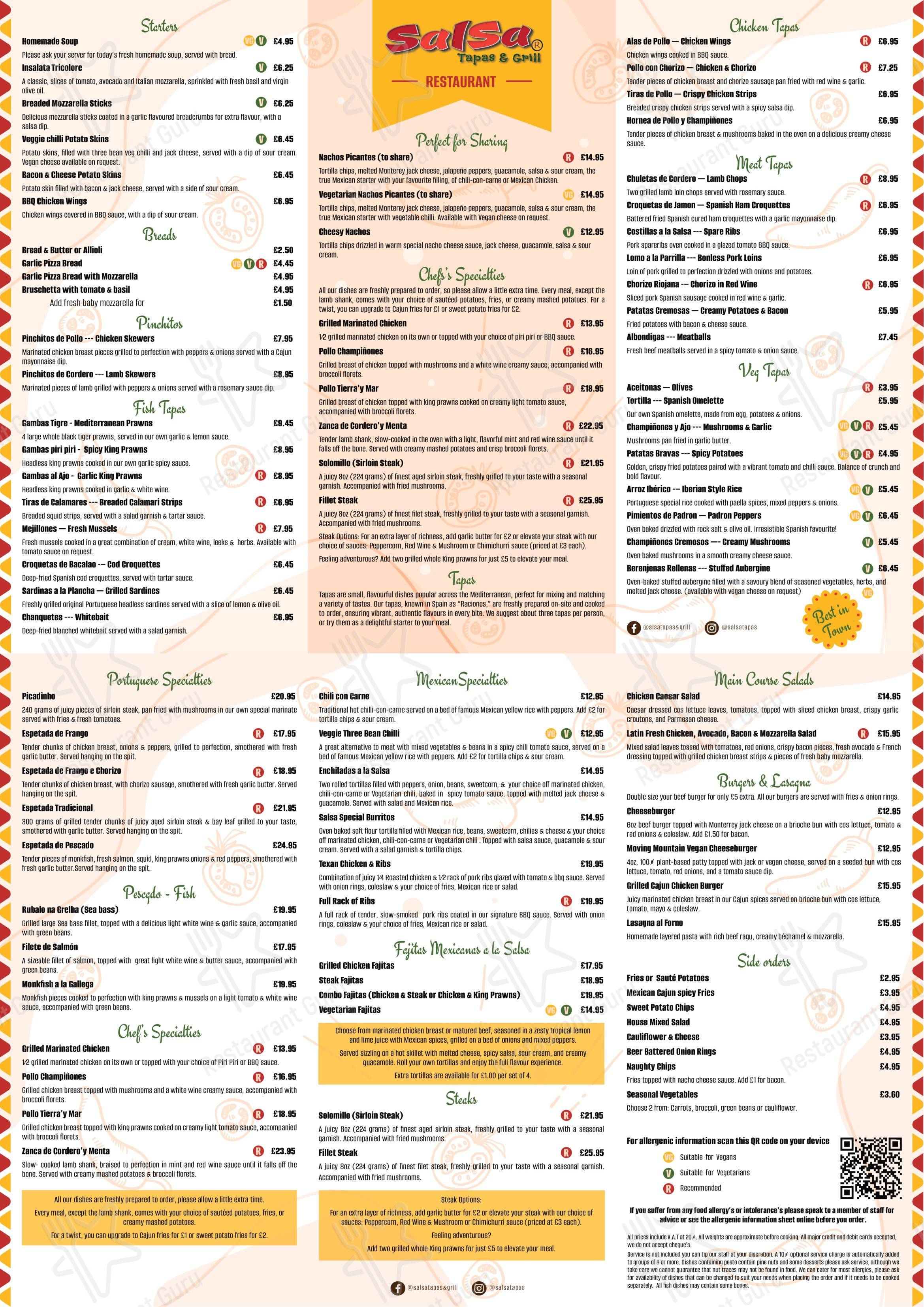 Menu at Salsa Tapas & Grill Southend restaurant, Southend-on-Sea