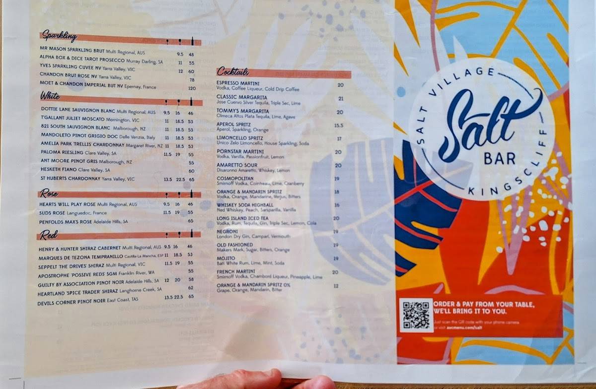 Menu at Salt Bar & Bistro, Kingscliff, 1 Bells Blvd