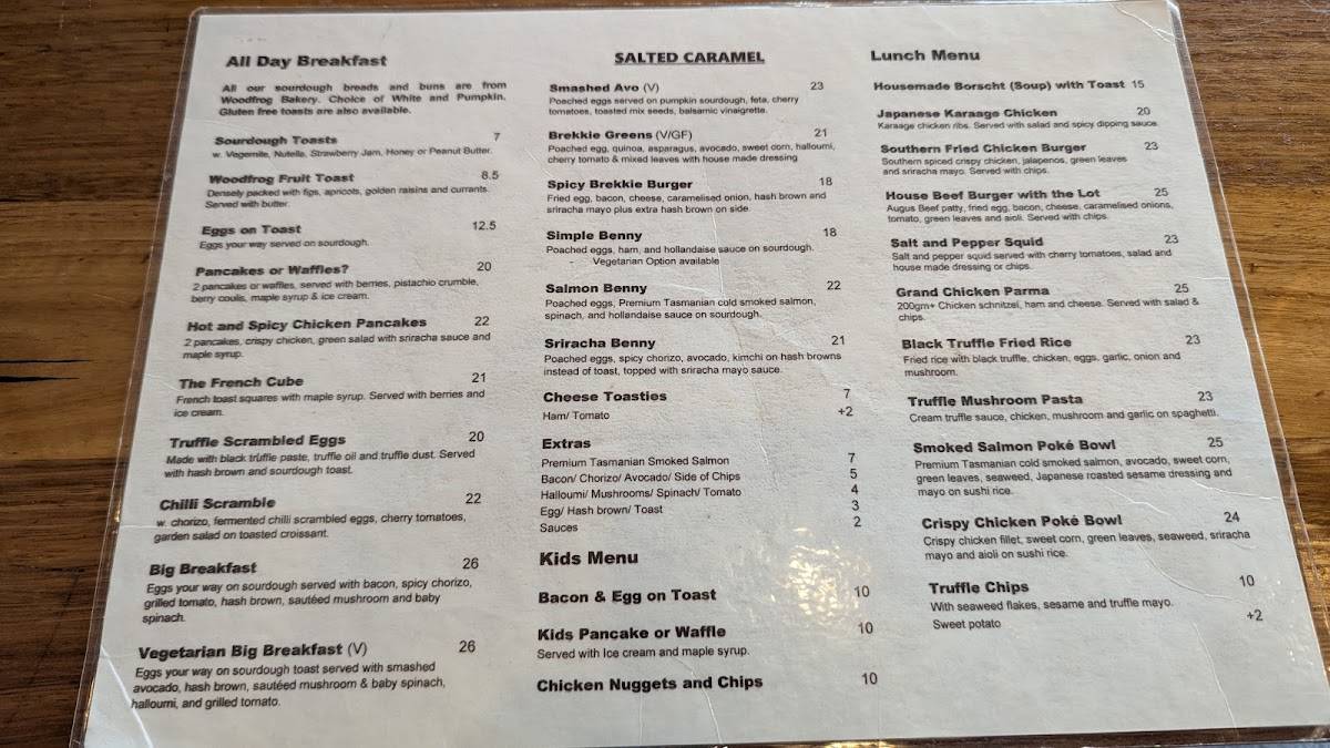 Menu at Salted Caramel Cafe, Templestowe Lower