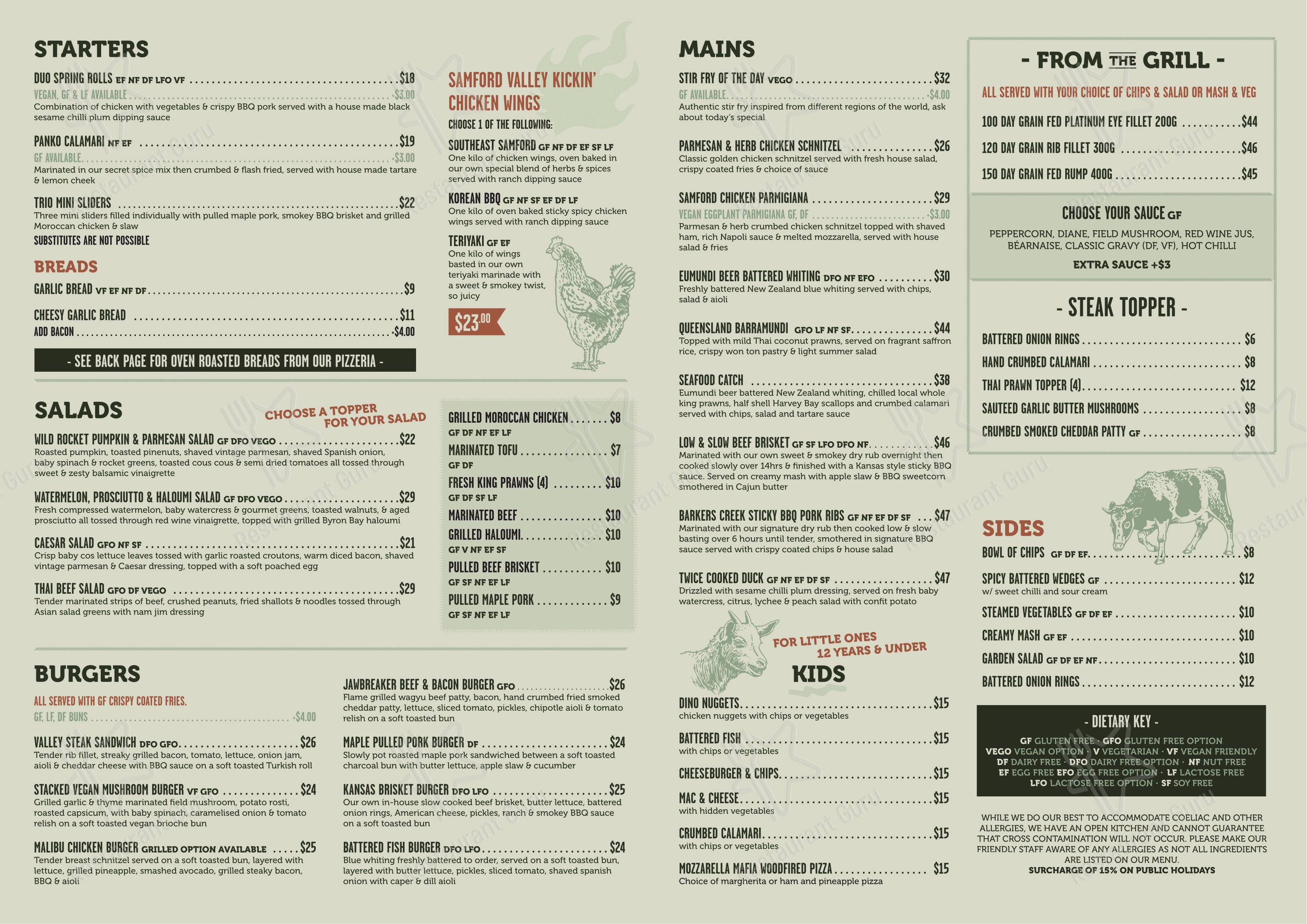 Menu at Samford Hotel pub & bar, Samford Valley