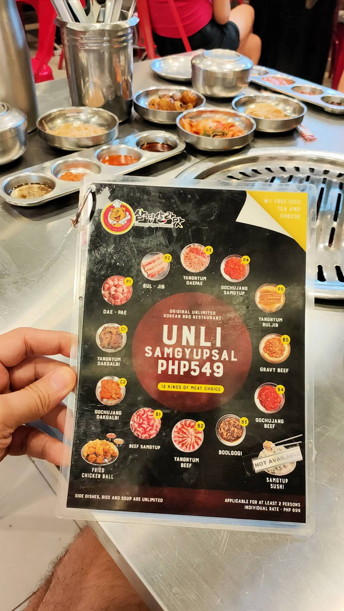 Menu at Samgyupsalamat San Juan restaurant, San Juan