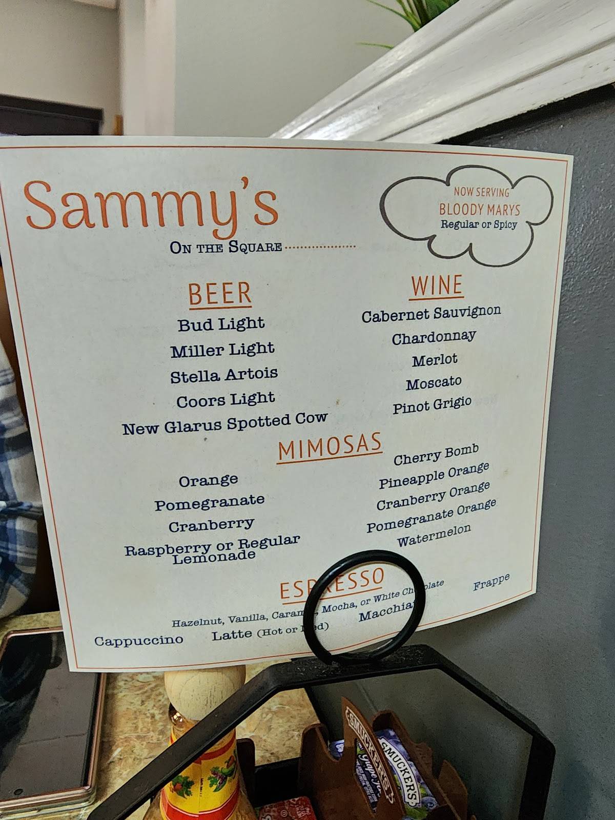 Menu at Sammy's On the Square restaurant, Walworth