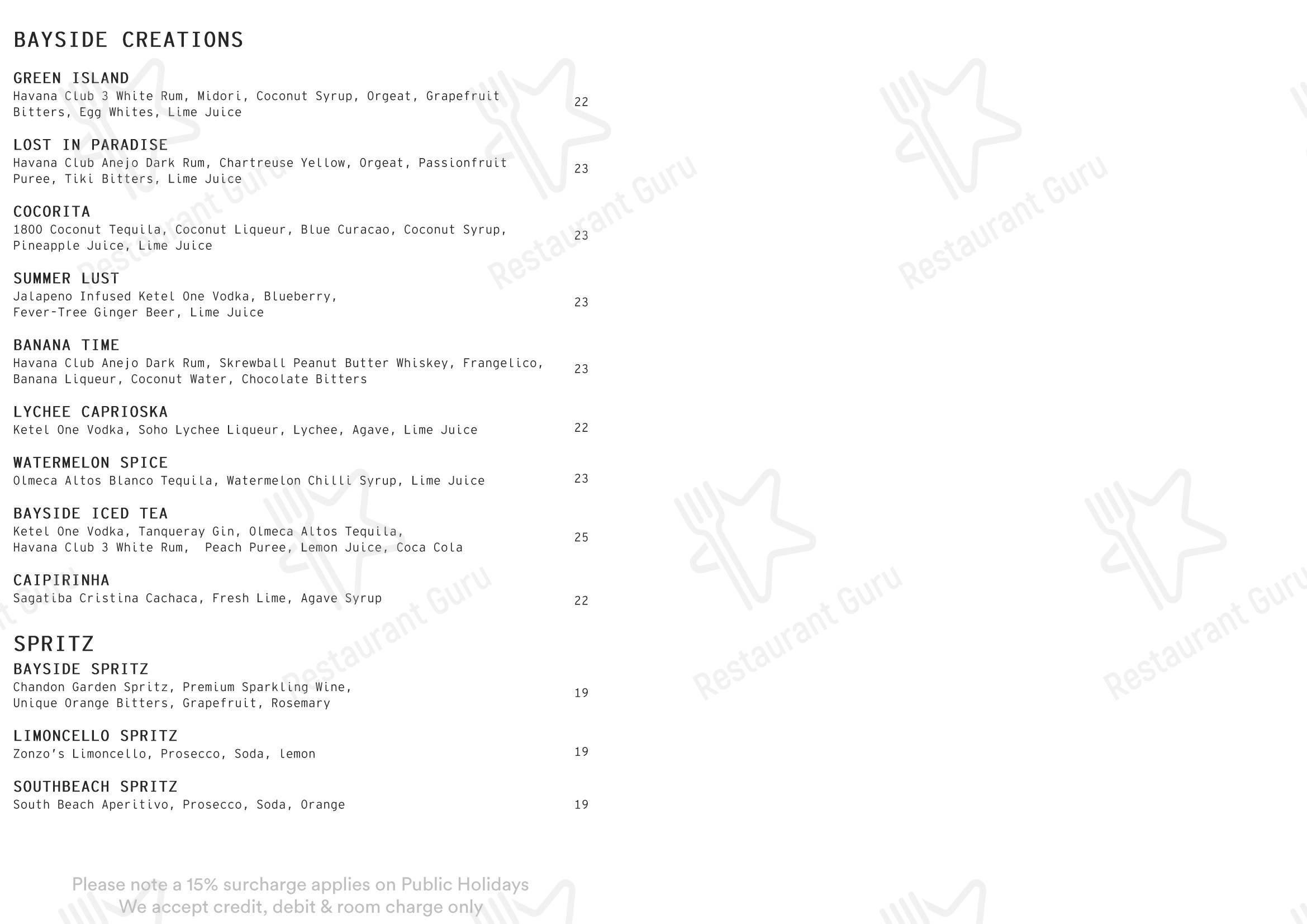 Menu at Samphire Rottnest cafe, Rottnest Island