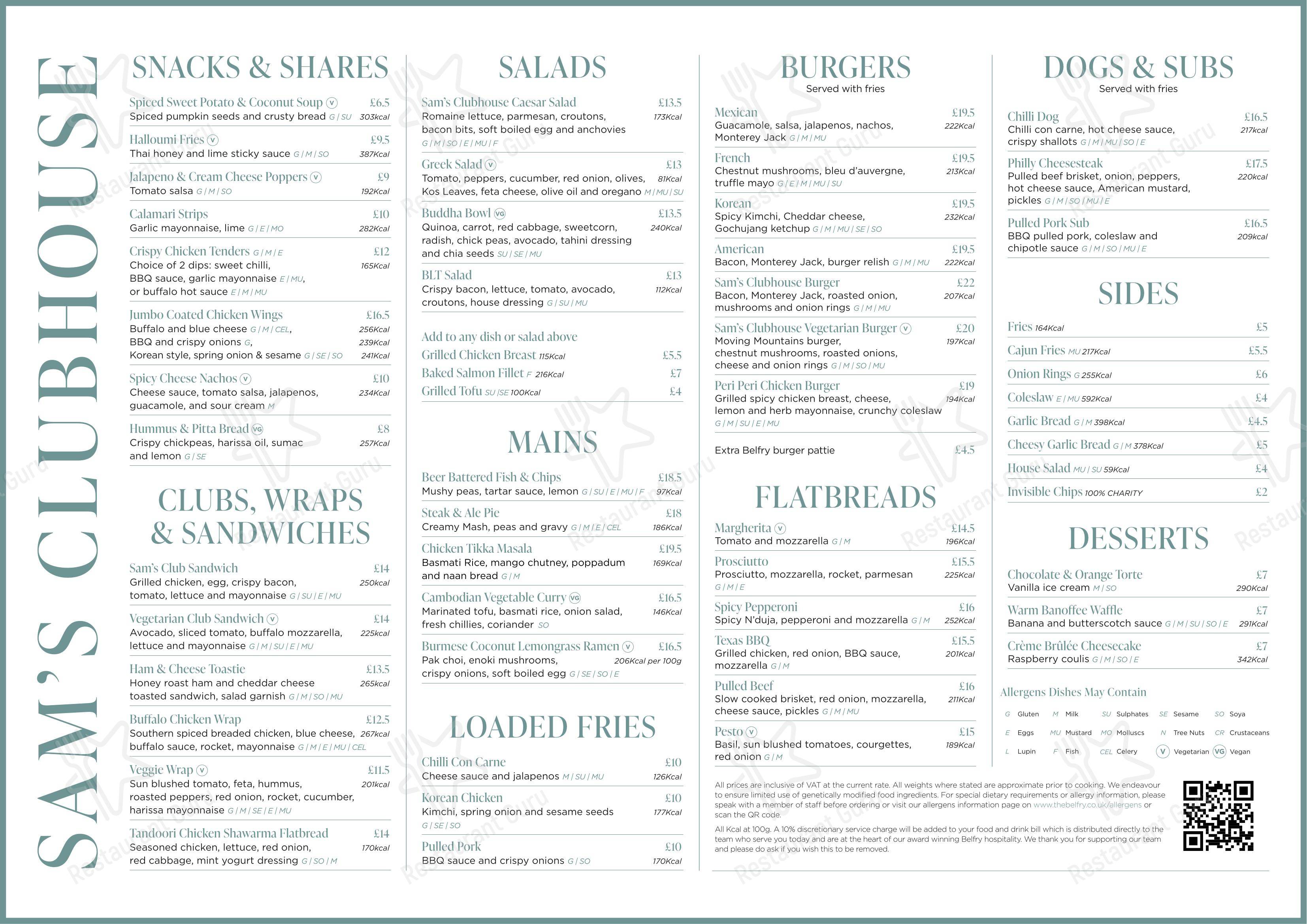 Menu at Sam's Club House, Wishaw, The Belfry Hotel & Resort
