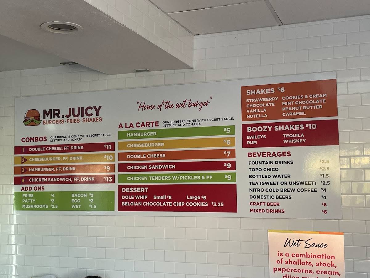 Menu at Mr Juicy restaurant, San Antonio, San Pedro Ave