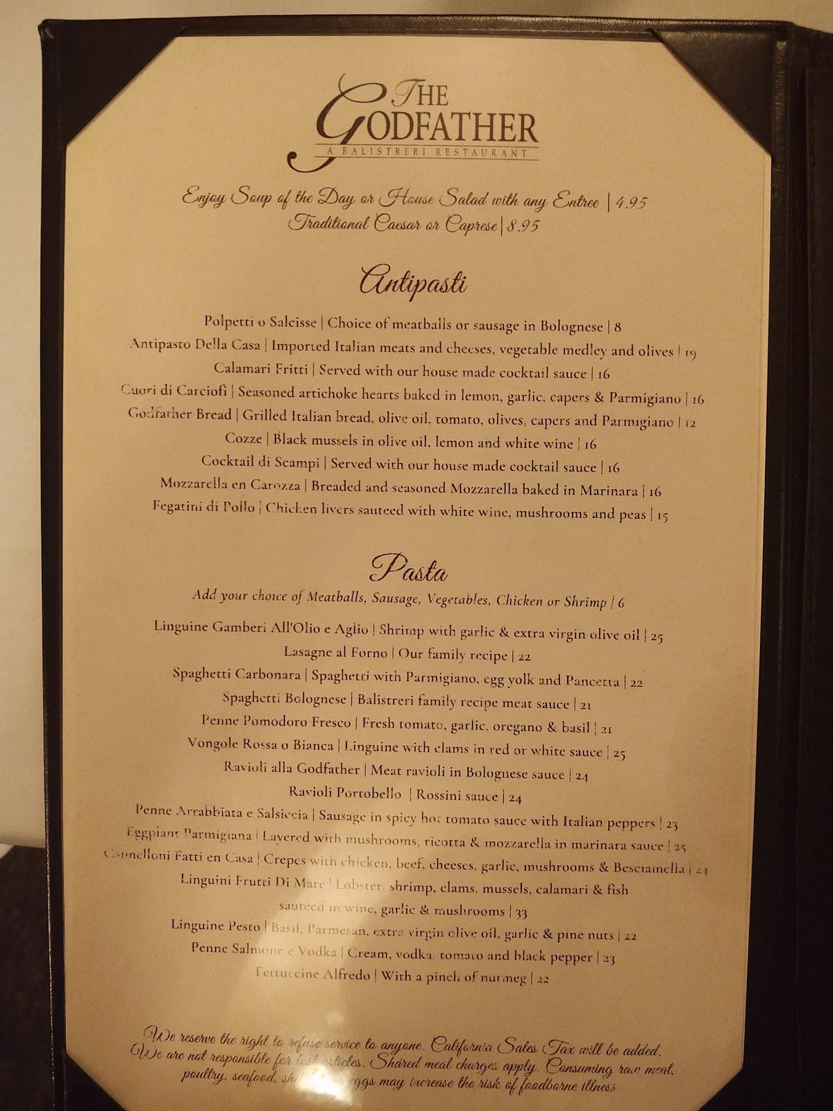 Menu at The Godfather pub & bar, San Diego
