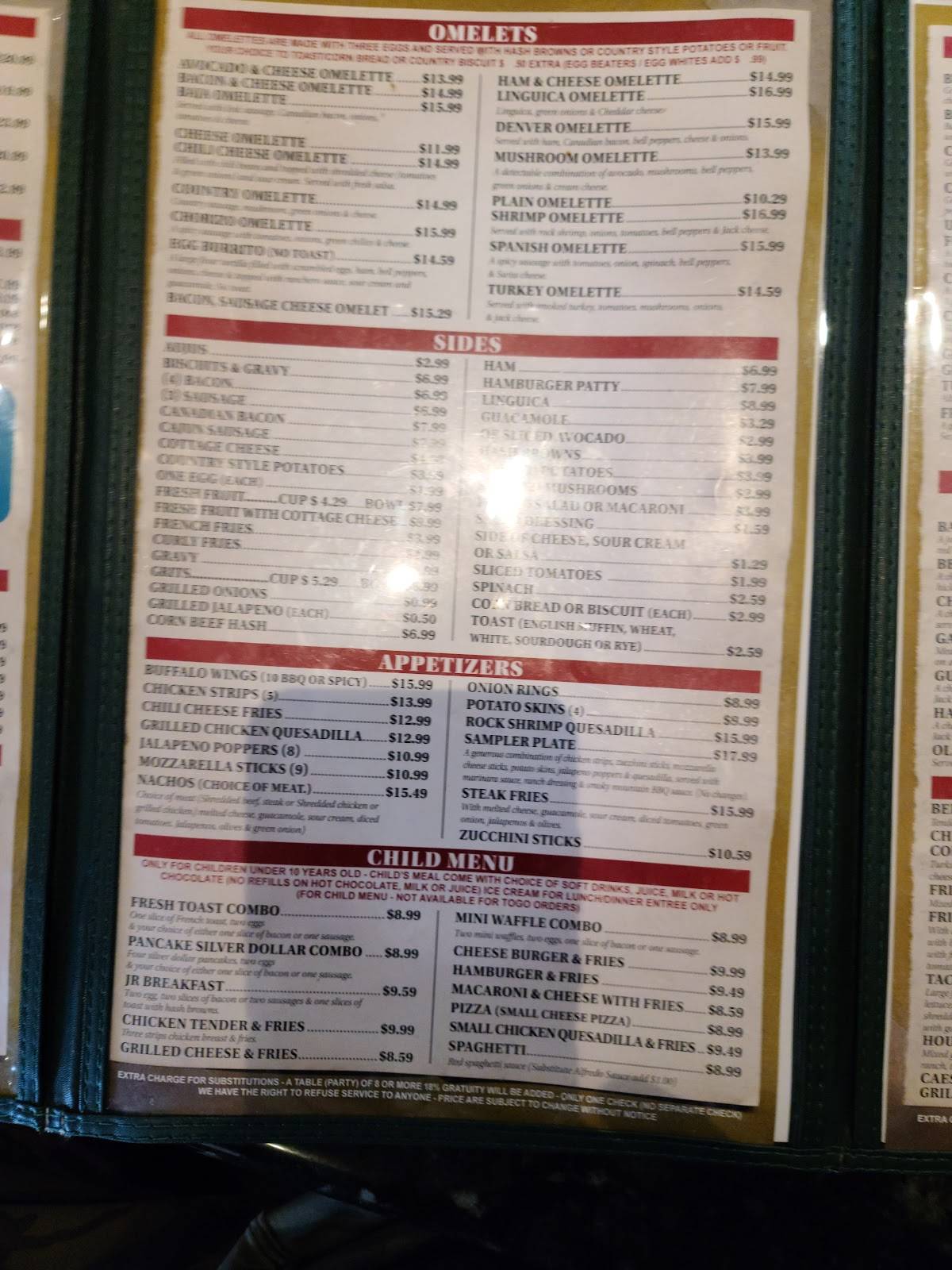 Menu at Manor Grill restaurant, San Leandro