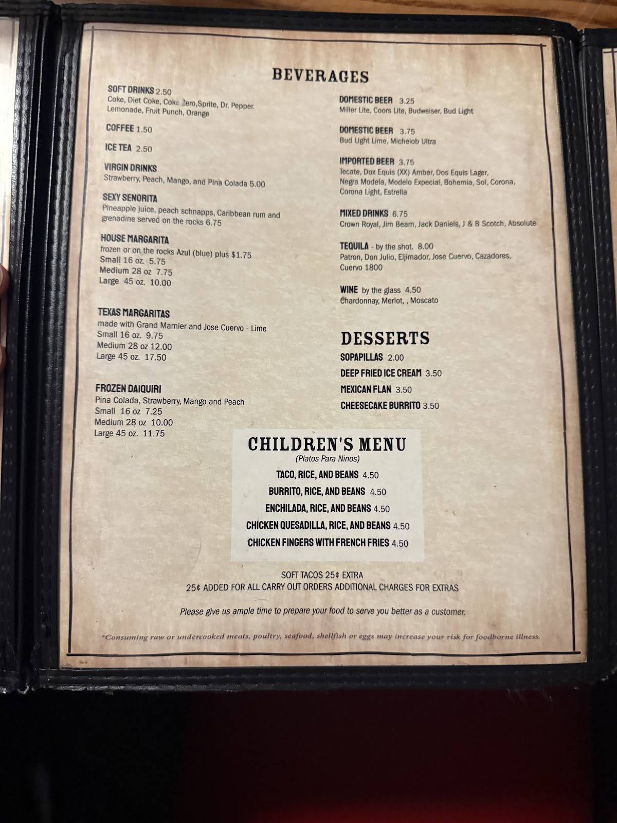 Menu at San Marcos Mexican Restaurant, Pine Mountain