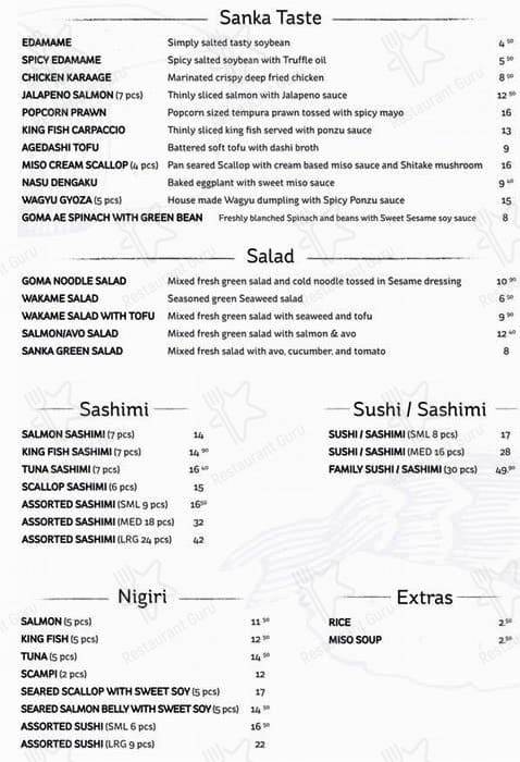 Menu at Sushi Sankaku (Seaforth) restaurant, Seaforth
