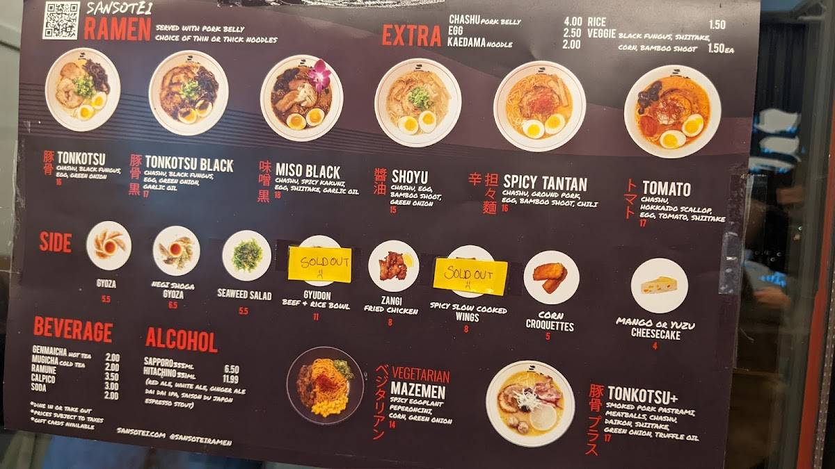 Carta del restaurante Sansotei Ramen Mont-Royal, Montréal