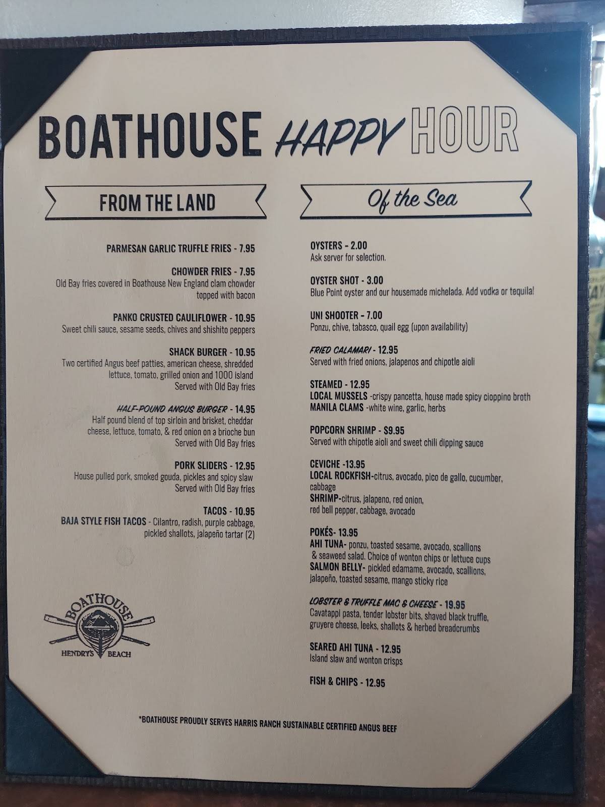 Menu at Boathouse at Hendry's Beach restaurant, Santa Barbara