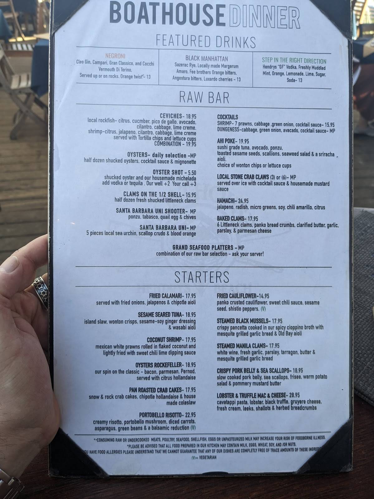 Menu at Boathouse at Hendry's Beach restaurant, Santa Barbara