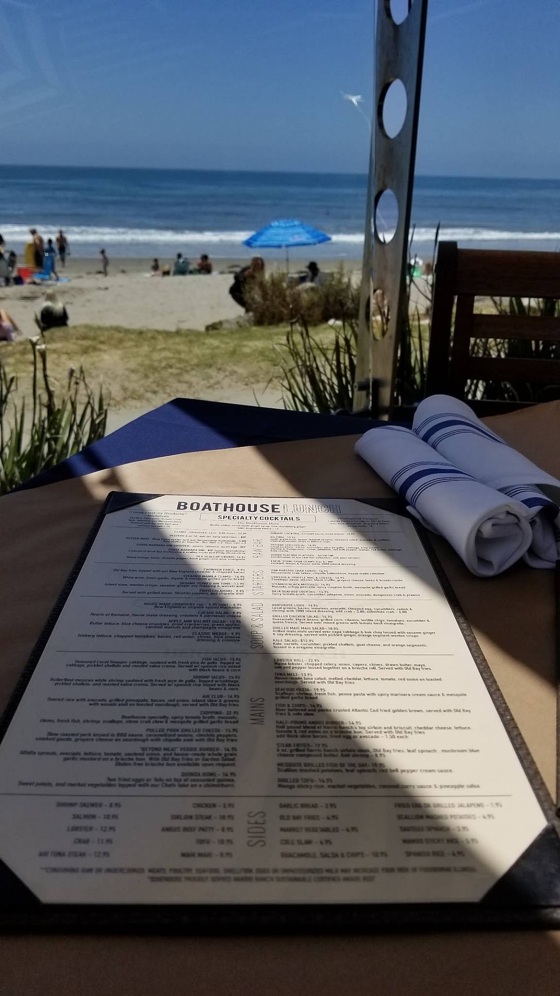 Menu at Boathouse at Hendry's Beach restaurant, Santa Barbara