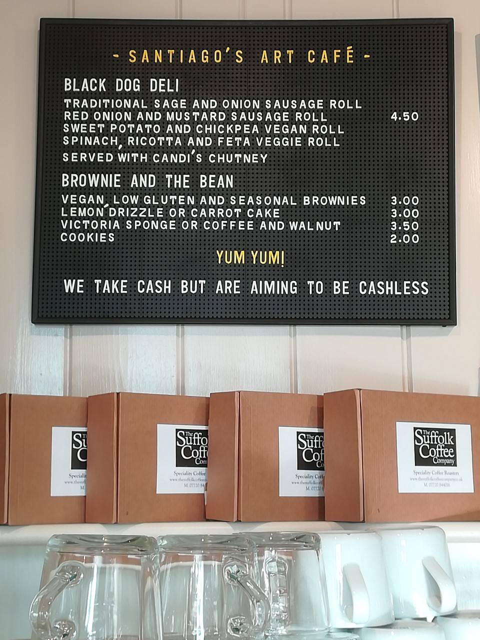 Menu at Santiago's Art Cafe, Rickinghall