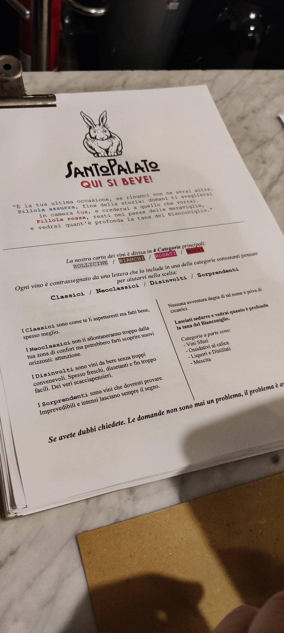 Menu da SantoPalato ristorante, Roma