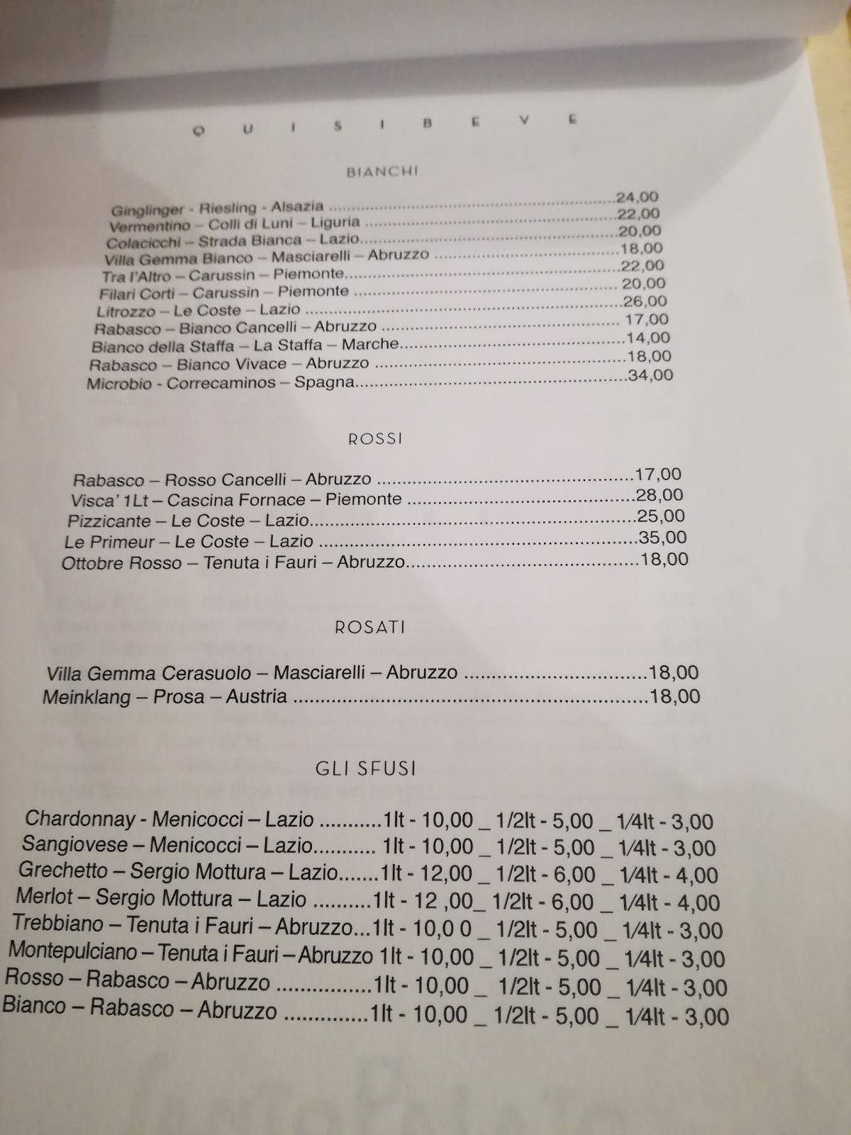 Menu da SantoPalato ristorante, Roma