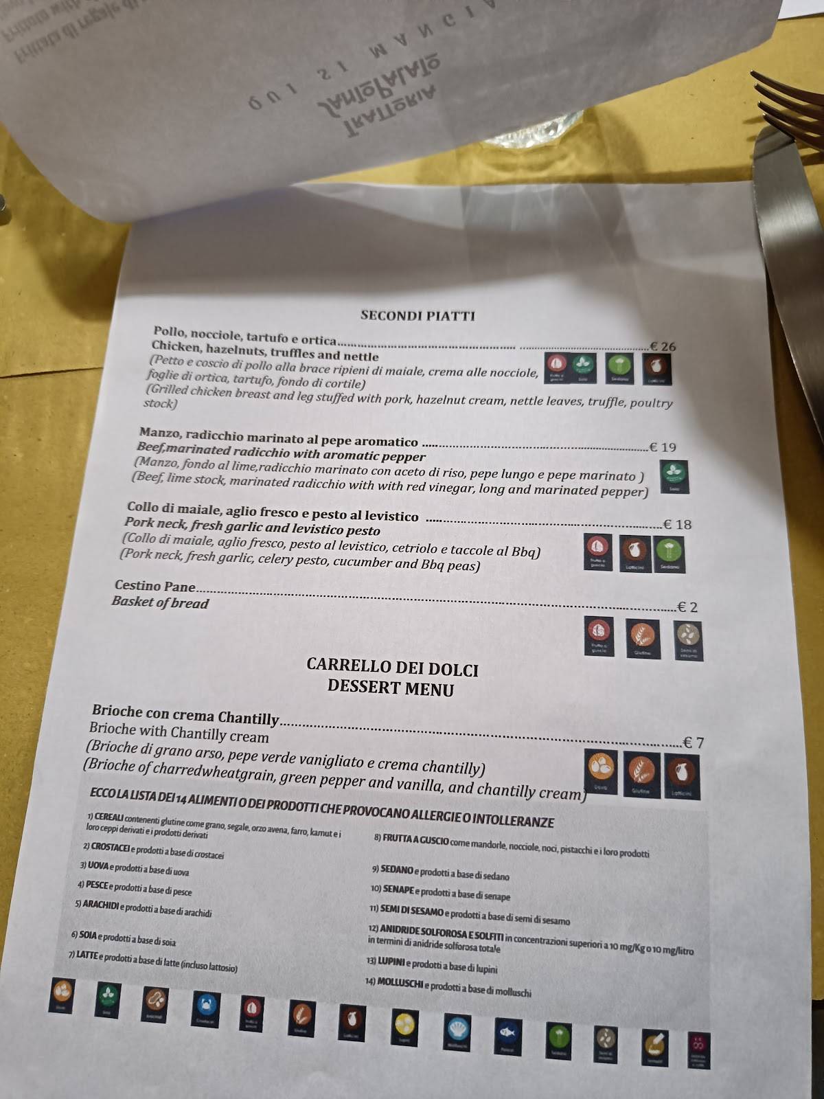 Menu da SantoPalato ristorante, Roma
