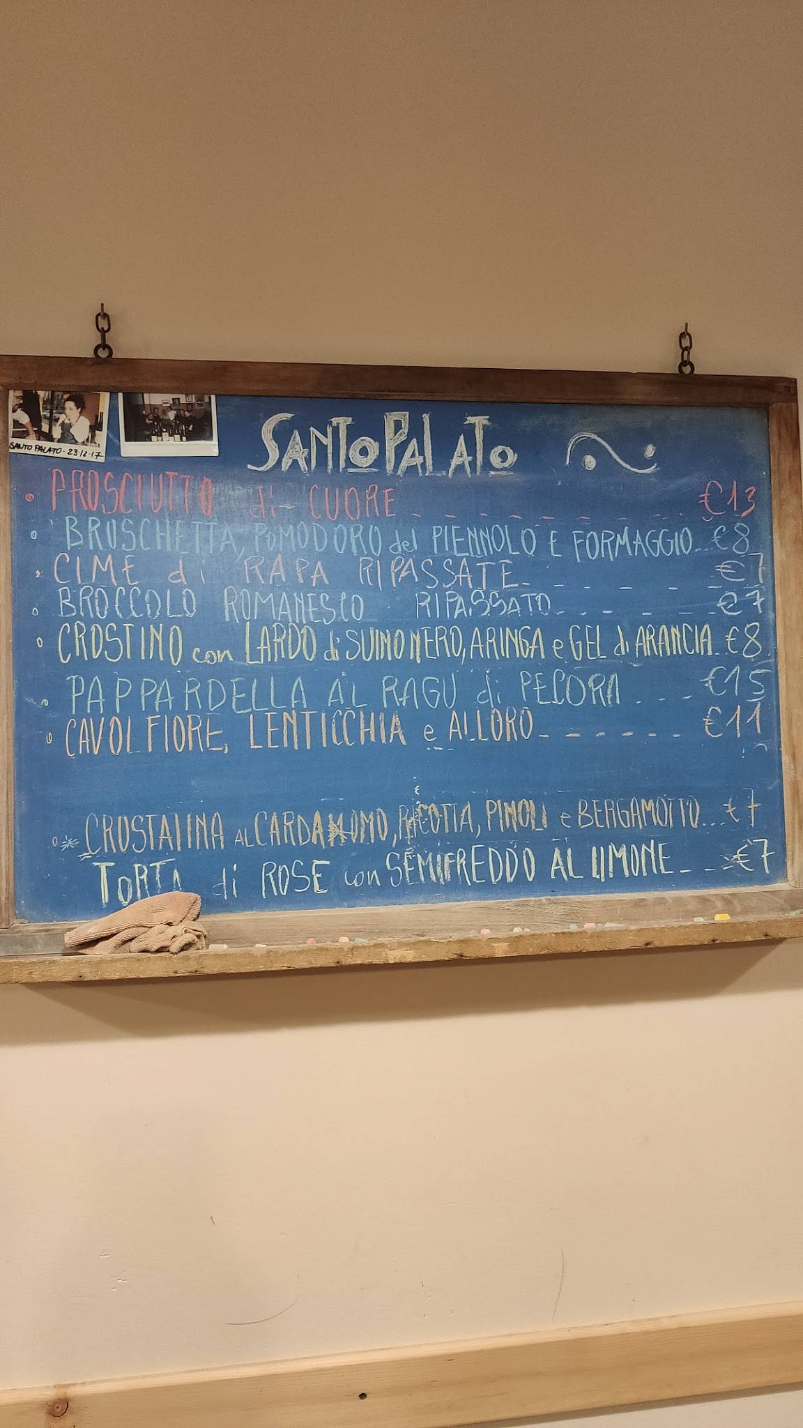 Menu at SantoPalato restaurant, Rome
