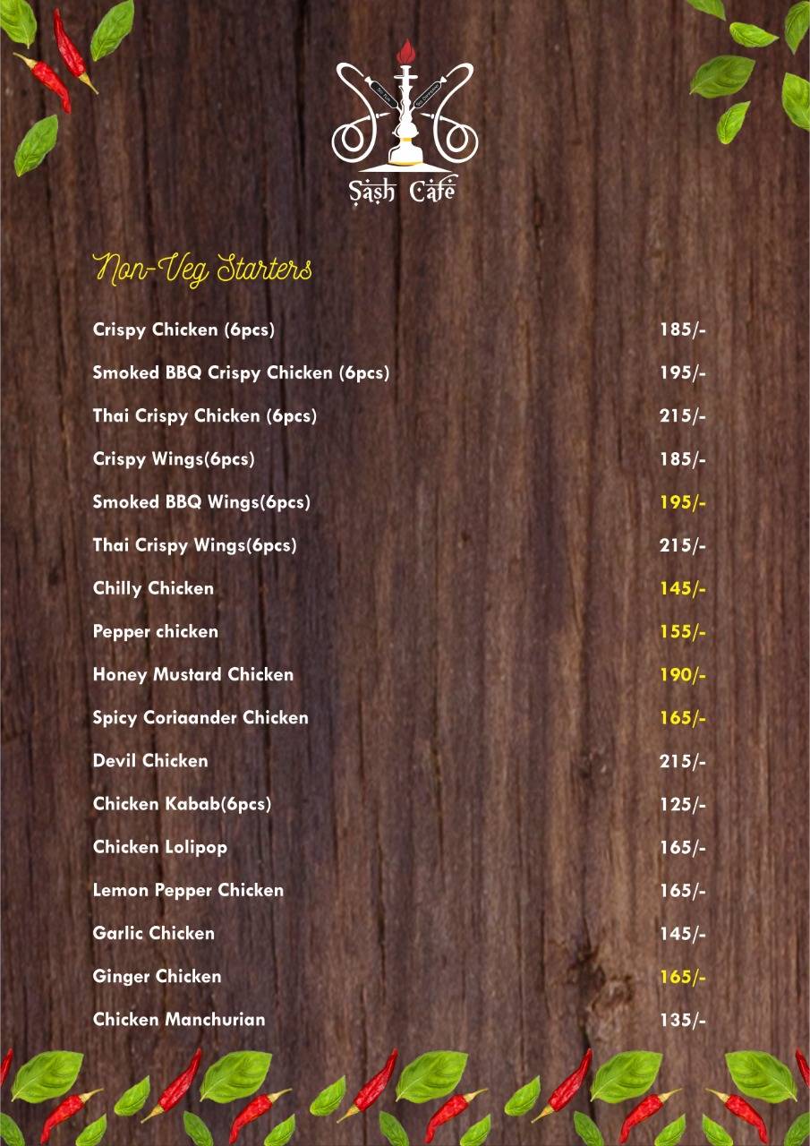 Menu at Sash Cafe, Bengaluru